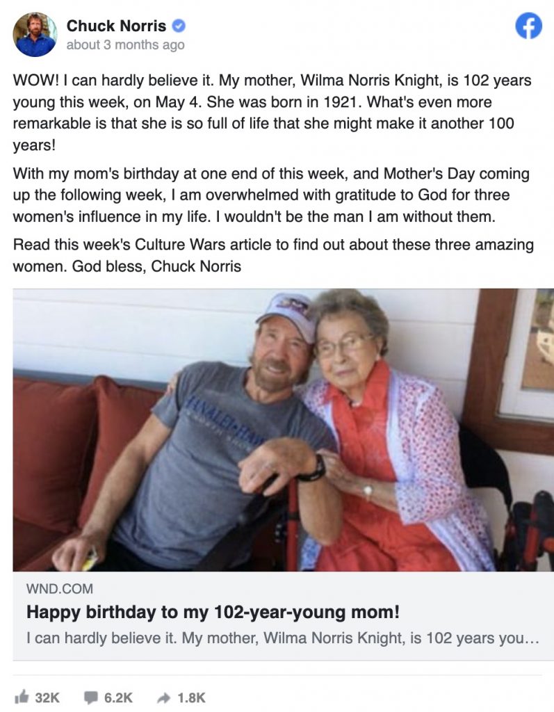 Chuck Norris’ mother, who worked the night shift to lift her three sons ...