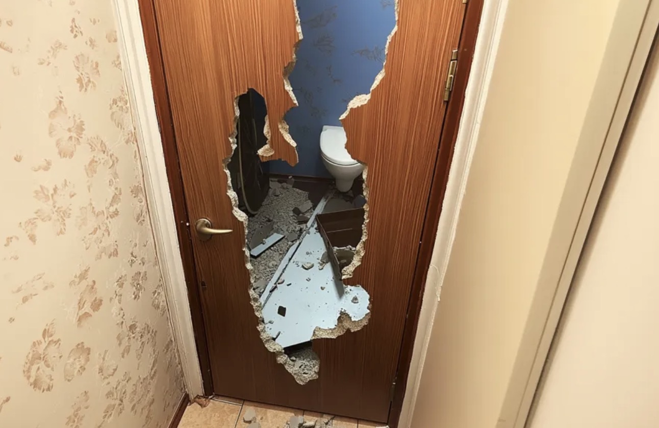 I arrived home to find the bathroom door destroyed — after discovering ...
