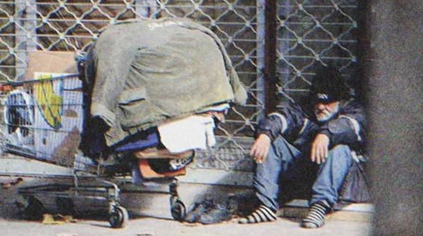 A wealthy elderly man disguises himself as a homeless person and goes ...