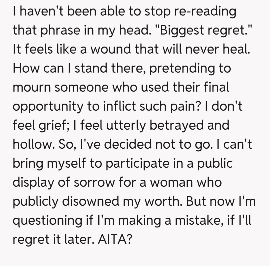 AITA for not attending my mom’s funeral because she wrote in her will ...