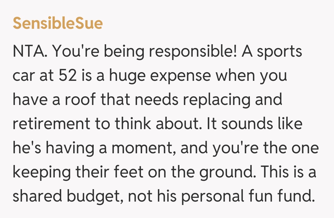 AITA for refusing to let my husband get a sports car because “we’re too ...